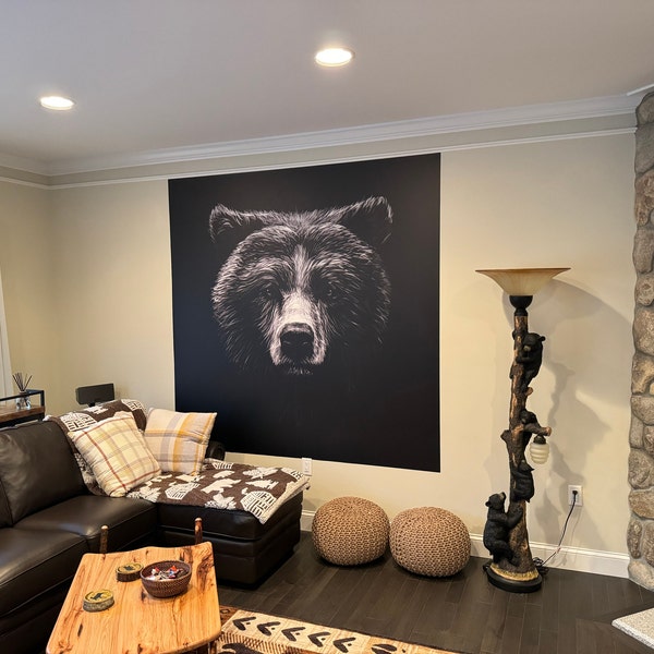 Wallpaper With Bear on a Black Background | Self-adhesive, Removable ...