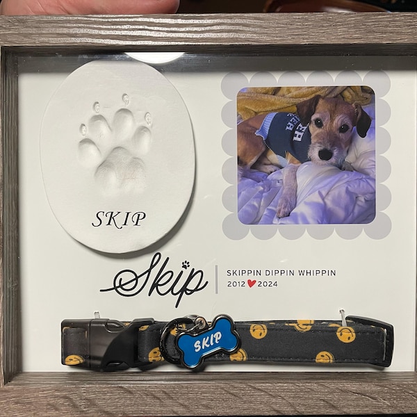 Paw Print Holder Pet Memorial, Clay Paw Print Display Shadow Box, Pet ...