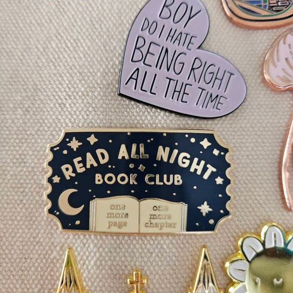 Read All Night Book Club Enamel Pin | Bookworm Enamel Pin | Gifts for ...