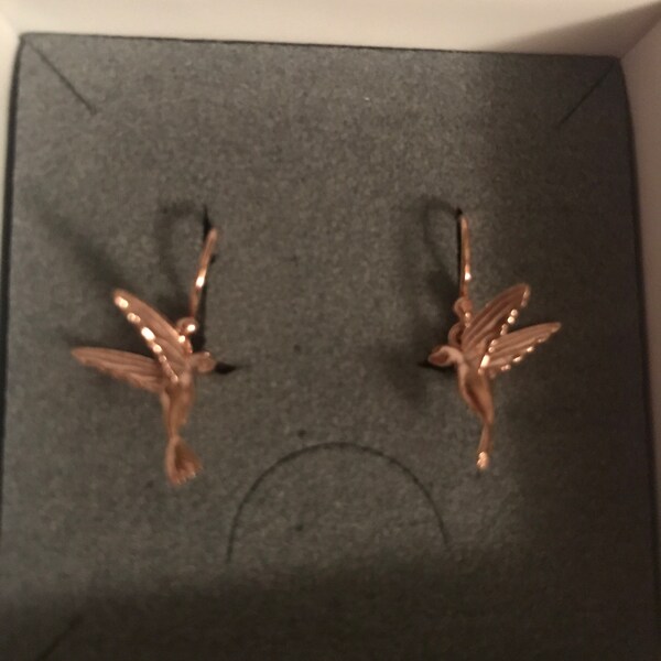 Hummingbird Earrings Dangle Sterling Silver & Rose Gold, Bird Earrings ...