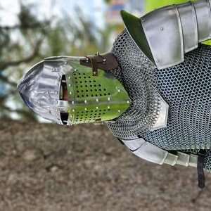 Medieval Knight Bascinet Helmet With Chainmail Aventail Battle-ready, French Knight Design for ...