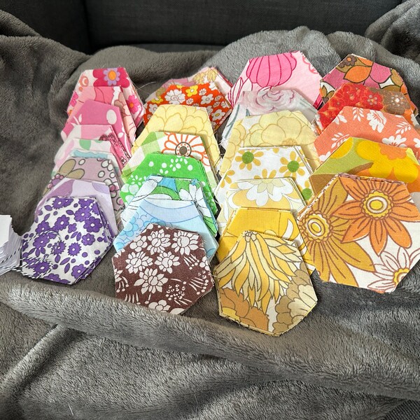 Pack of 70 Pre-cut Vintage Sheet EPP Hexies and Paper Templates. 1.75 ...