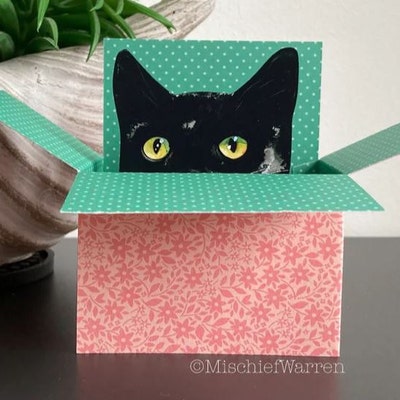 Black Cat Card. the Original Cat in a Box Card. Blank or Personalised ...