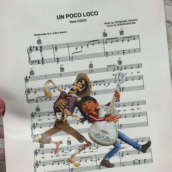 Coco Miguel and Hector Un Poco Loco Sheet Music Art Print - Etsy