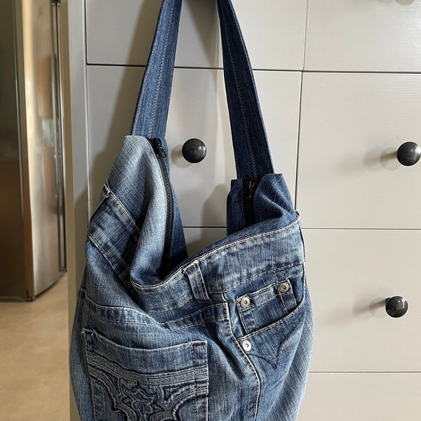 DIY Denim Bag Sewing Pattern, Slouchy Zipper Bag, 2 Sizes Bag Printable ...