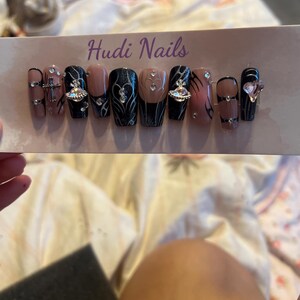 Stunning Acubi-style Nails Deep Blue Ombre Press on Nails Sparkling ...