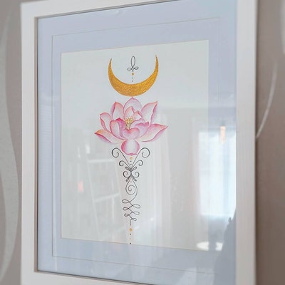 Lotus Flower and Moon Poster Art Print of My Original - Etsy