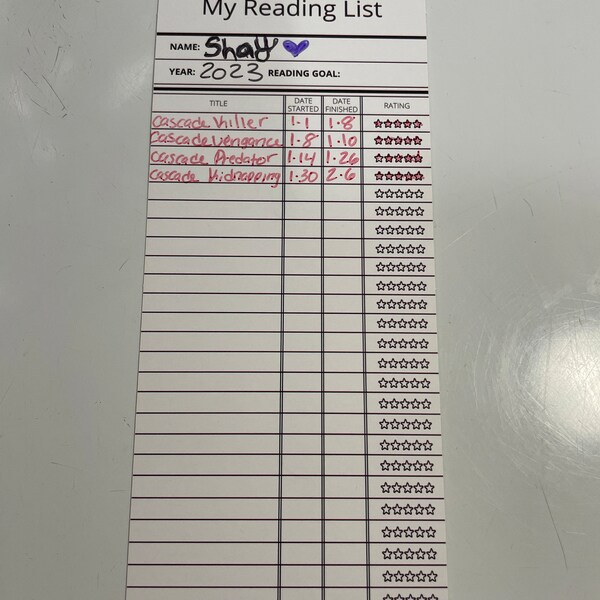 Reading List Bookmark Reading Goal Bookmark Customized Bookmark Fill in ...