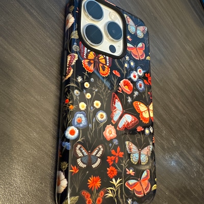 Butterfly Moth Embroidery Phone Case iPhone 15 14 13 12 Vintage Floral ...