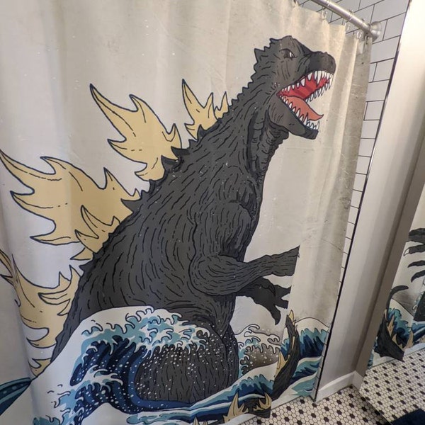 Godzilla Shower Curtain, Japanese Shower Curtain, Traditional Japanese ...