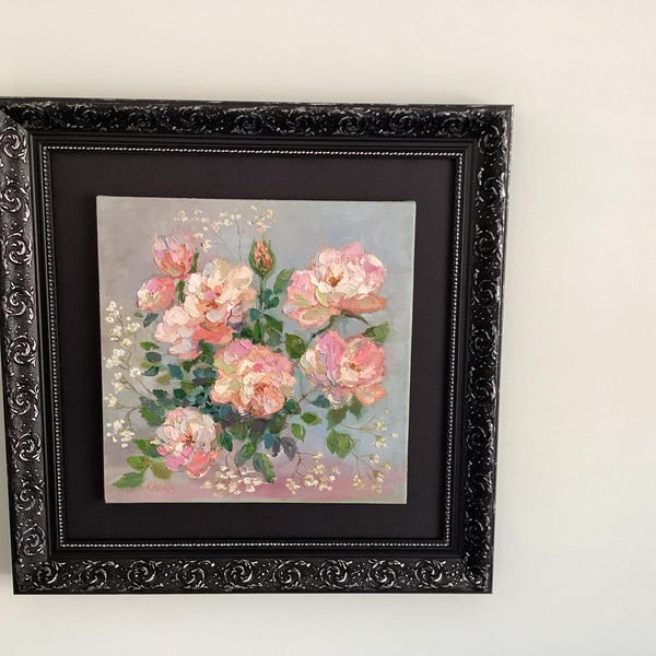 Bright Spring Pink Peony Original Impasto Oil Painting Abstract Floral ...