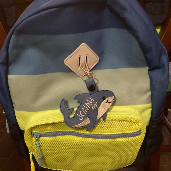 Shark Personalized Name Tag, School Backpack Tag, Blue Shark Snap Tab ...
