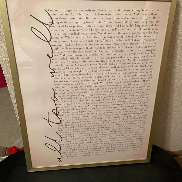 All Too Well (red Taylor's Version - 10 Minutes) Printable Poster | TS ...