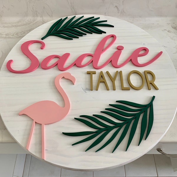 Custom Name Sign / Flamingo Wood Sign / Round Wood Sign - Etsy
