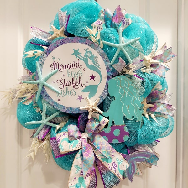 Mermaid Wishes and Starfish Kisses Wreath Sign,mermaid Wreath Sign ...