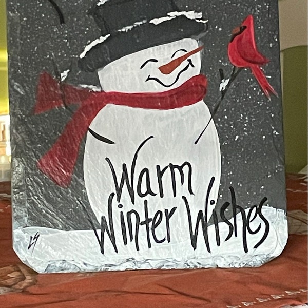 Painted Slate Snowman Sign, Snowman Welcome Sign, Snowman Slate Sign ...