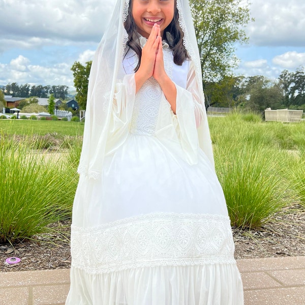 Classic Communion Dress With Lace Sleeves and Veil | Catholic Communion ...
