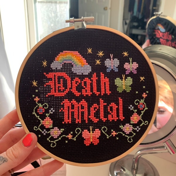Death Metal - Gothic Cross Stitch Pattern - Hail Satan, Black Metal ...