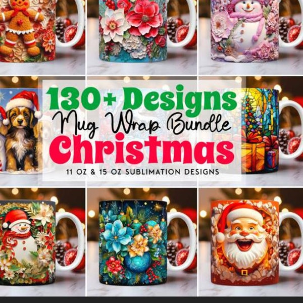 130 Cute Christmas Mug Wrap Bundle, Mug Wrap Sublimation Designs PNG ...