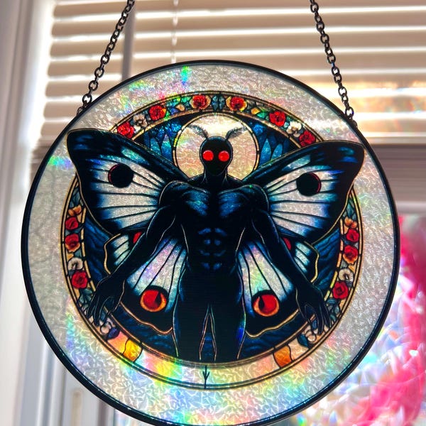 Mothman Stained Glass Suncatcher Mothman Lightcatcher Cryptid Window ...