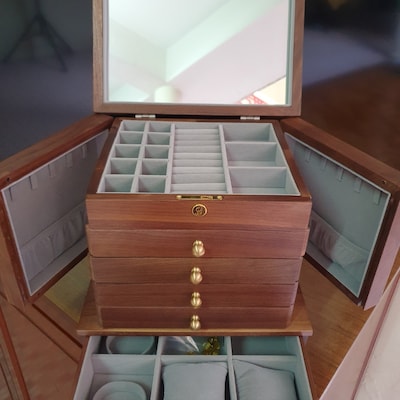 Luxury Solid Walnut Extra Large Vintage Jewelry Box, 6 Layer Wooden ...