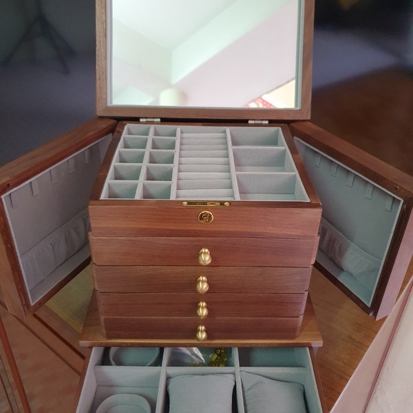 Luxury Solid Walnut Extra Large Vintage Jewelry Box, 6 Layer Wooden ...