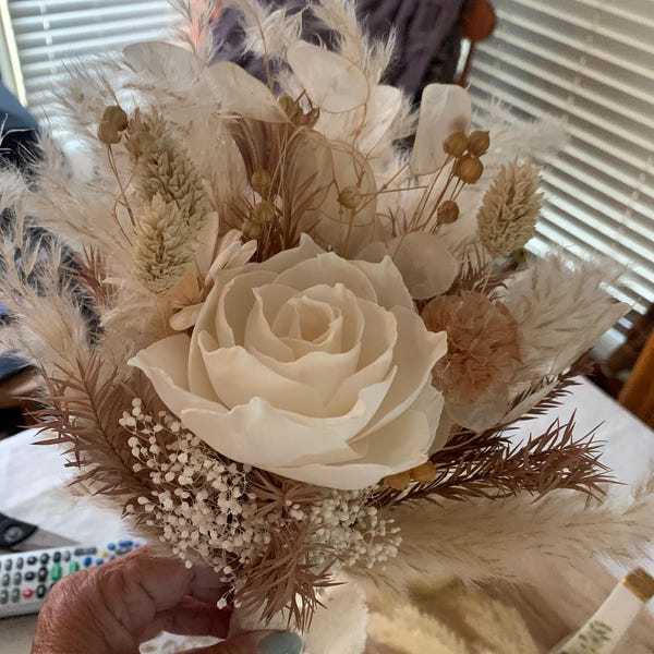 Rustic Dusty Blue Dried Flower Bouquet, Dried Flower Posy, Wedding ...