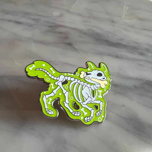 Glow in the Dark Skeleton Dog Enamel Pin: Spooky Halloween Pup - Etsy