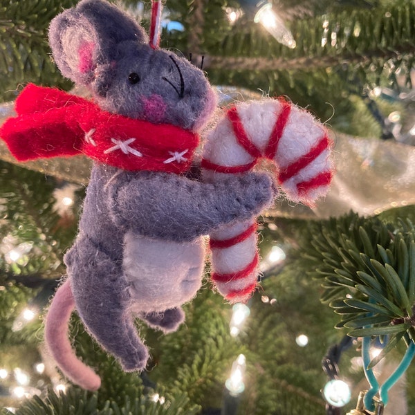 Mouse With Candy Cane Ornament - Felt Wool Fair Trade Handmade ...