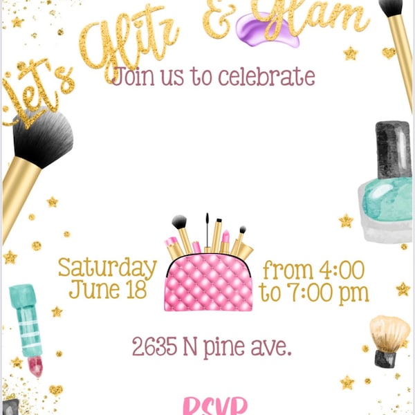 Editable Spa Birthday Party Invitation - Makeup Girl Invite - Beauty ...