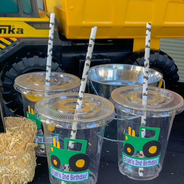 Personalized Tractor Themed Party Cups With Straws and Lids!, Tractor ...