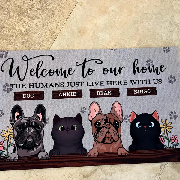 Personalized Dog Cat Doormat, Custom Pet Welcome Mat, Funny Dog Mat ...