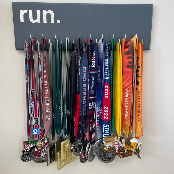 Running Medal Holder, Gray With Carbon Silver "run." Vinyl, Medal ...