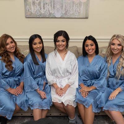 Bridesmaid Robe Bridesmaid Gift Matching Satin Lace Robe Bride Getting ...