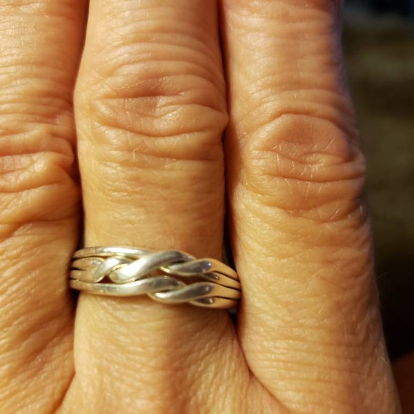 Ladies 4 Band Chain Puzzle Ring in Sterling Silver, Gold or Platinum ...