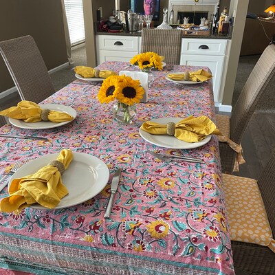 Buy Indian Block Print Tablecloth, Floral Cotton Table Cover, Table ...