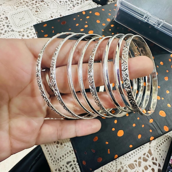 12 Pcs. Set of Bangles, 925 Sterling Silver Bangles, Stacking Bangles, Thin Sparkly Silver ...