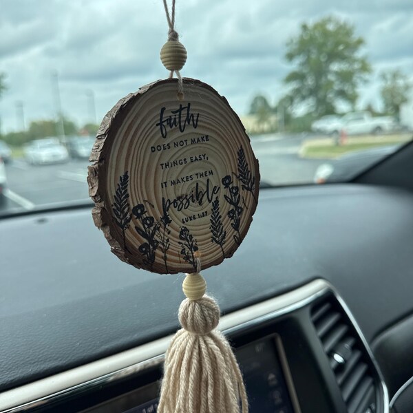 Faith Christian Car Charm: Wood Slice Bible Verse Decor - Etsy