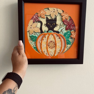 Fall Cat Shadow Box Svg, Fall Shadow Box Svg, Fall Shadow Box, Cat Svg ...