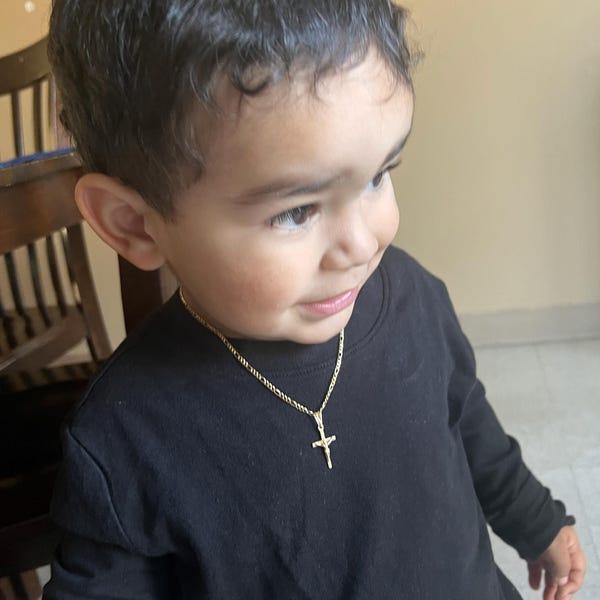 18K Toddler Boy Cross Necklace, Figaro Chain Cross, Ready to Ship, Curb ...