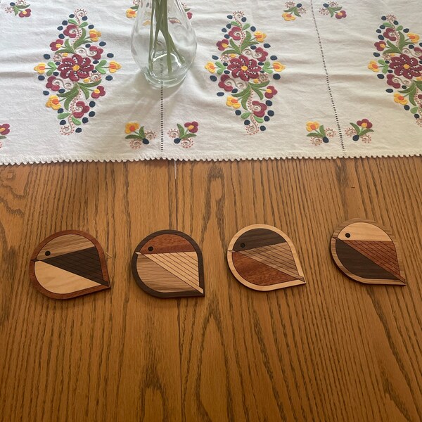 Wood Inlay Birds Coaster Set of 4 Chickadees. Gift for Bird Lovers ...