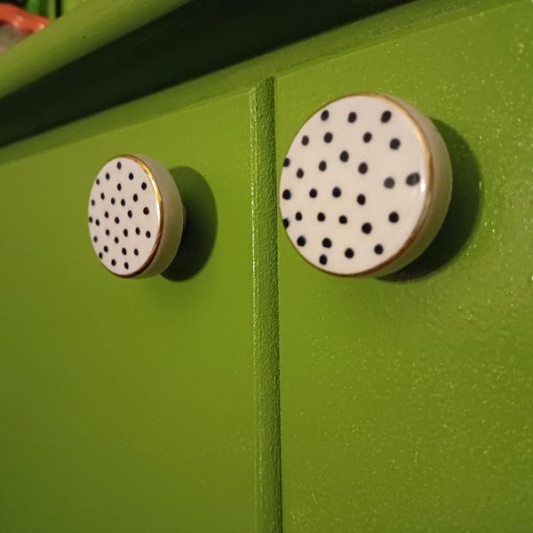 Hand Painted Handmade Ceramic Knobs (design 2) Gold Black & White, Drawer Knobs Cabinet Knobs ...