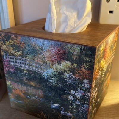 William Morris Floral Tissue Box, Pink Gold Wood Tissue Holder, Luxury ...