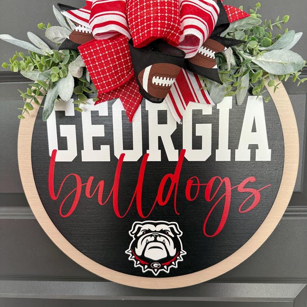 Georgia Door Wreath | Front Door Decor | UGA Door Hanger | Front Door ...