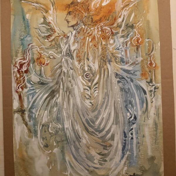 ORIGINAL Sea God Watercolor Painting Surreal Fantasy Underwater Mythic ...