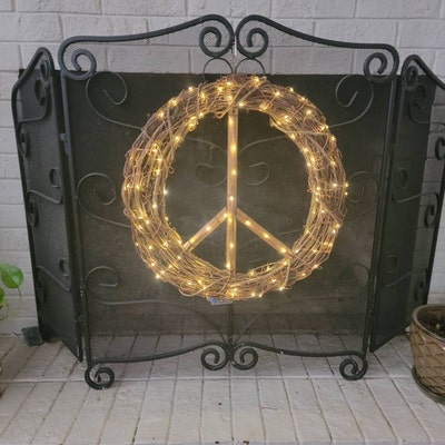 Lighted Pine Wreath, Lighted Peace Wreath, Pine Peace Sign Wreath ...