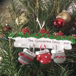 3 Family Mittens Ornament / Personalized Christmas Ornament / Family of ...