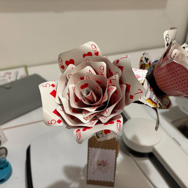 Playing Card Roses With Bottle Vase: Alice in Wonderland Decor, Poker ...