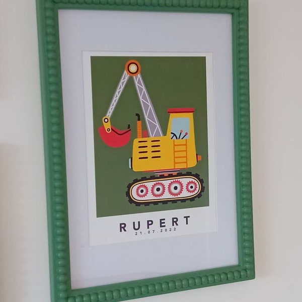 Personalised Digger Print, Construction Nursery Print, Transport Wall ...