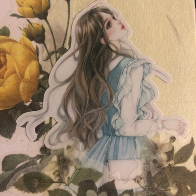 Floral Girl Stickers Modern Girls Hair Flower Fashion Girl Floral ...